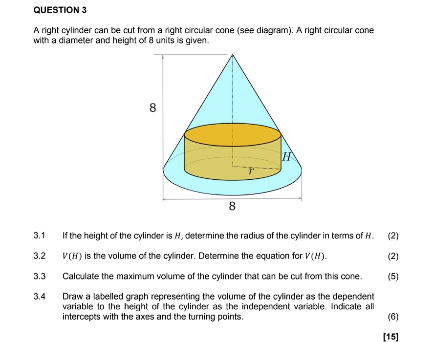 QUESTION 3 A right cylinder can be cut from a right circular cone (see ...