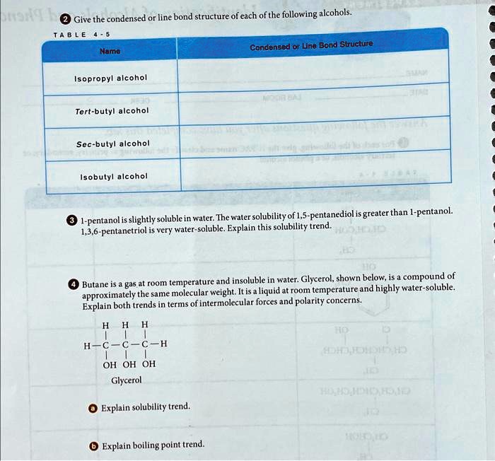 Give the condensed or line bond structure of each of the following ...