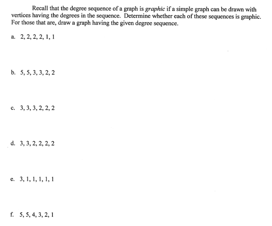Solved Recall That The Degree Sequence Of Graph Is Graphic If A Simple Graph Can Be Drawn With