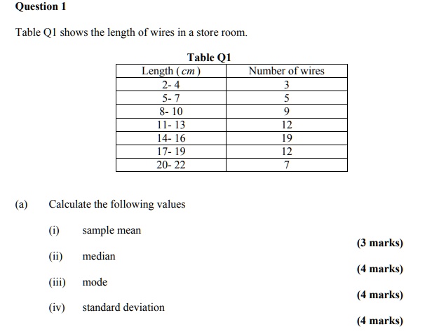 question table ql shows the length ol wires in store room table qi ...