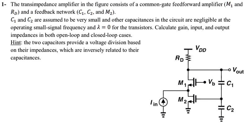 SOLVED: The transimpedance amplifier in the figure consists of a common-gate feedforward ...
