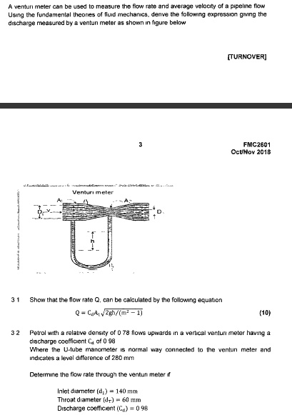 SOLVED: Using the fundamental thcorres of fluid mechanics, denve the ...