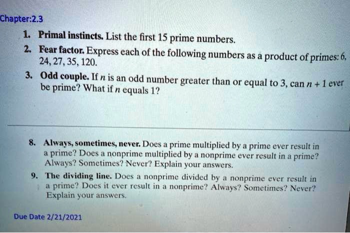 chapter23 primal instincts list the first 1s prime numbers fear factor ...