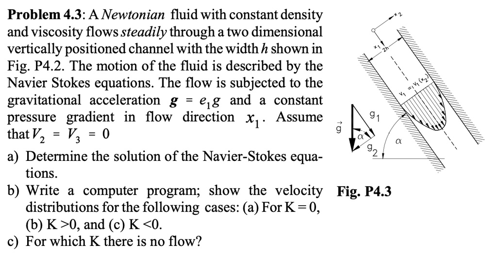 SOLVED: Problem 4.3: A Newtonian fluid with constant density and viscosity flows steadily ...