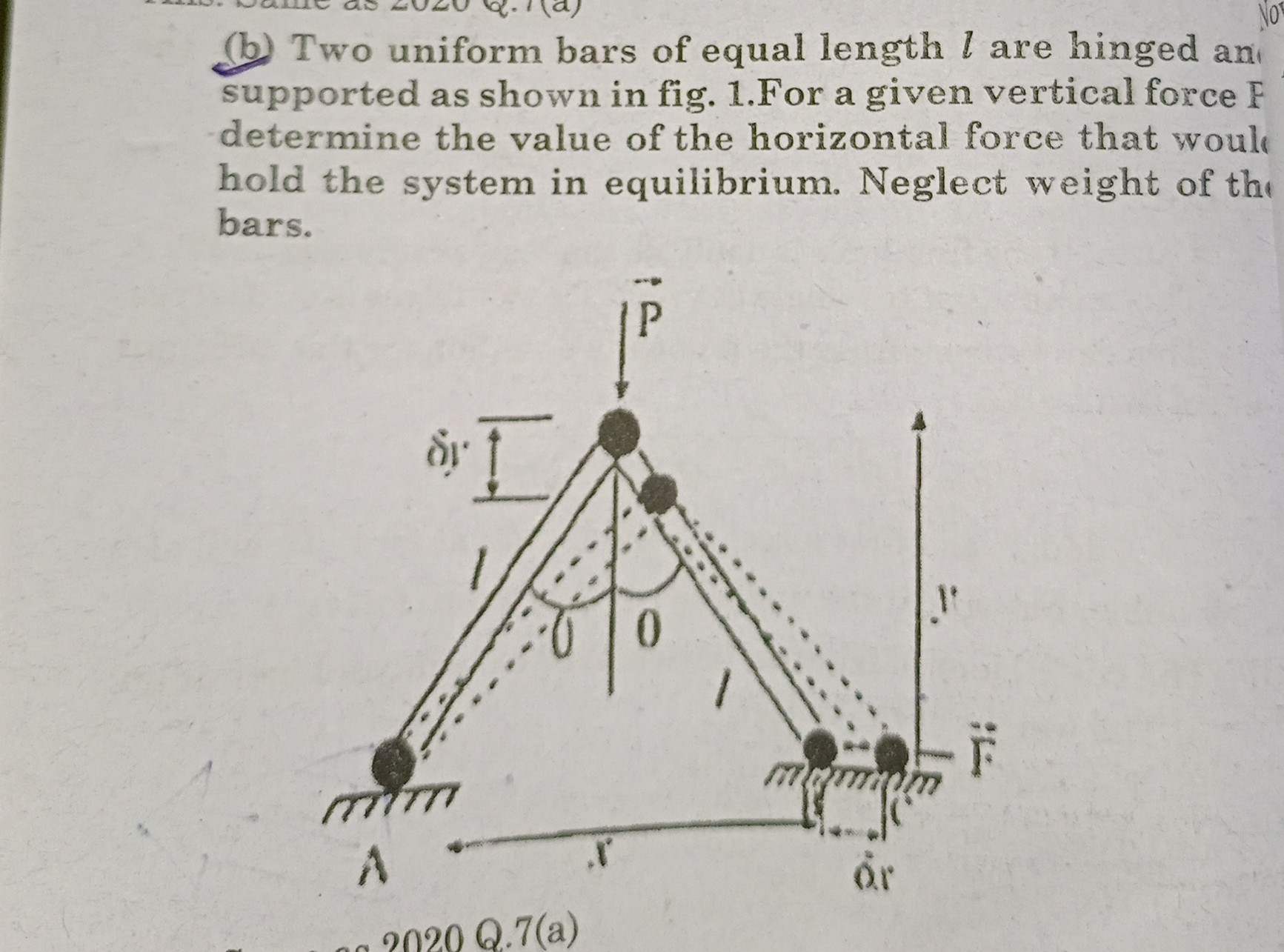 10 (b) Two uniform bars of equal length l are hinged ani supported as ...