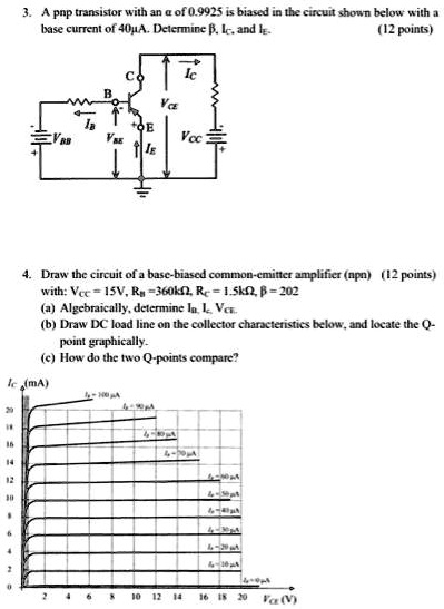3. A pnp transistor with an ? of 0.9925 is biased in the circuit shown below with a base current ...