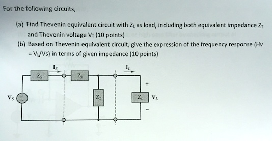 SOLVED: For the following circuits, a) Find the Thevenin equivalent circuit with Zi as the load ...