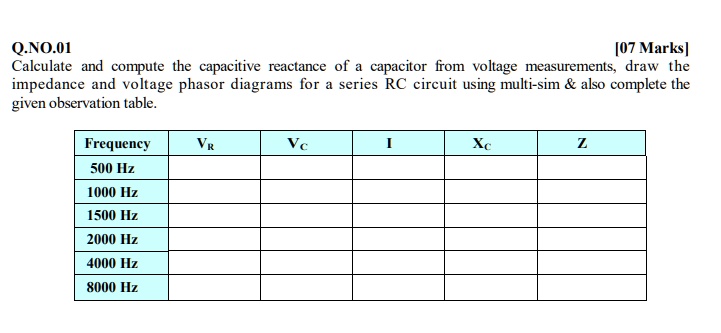 Q.NO.01 [07 Marks] Calculate and compute the capacitive reactance of a capacitor from voltage ...