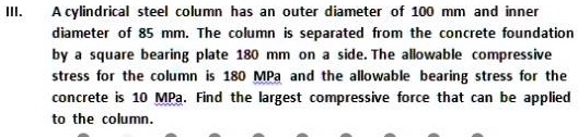 cylindrical steel column nas an outer diameter of 100 and inner ...