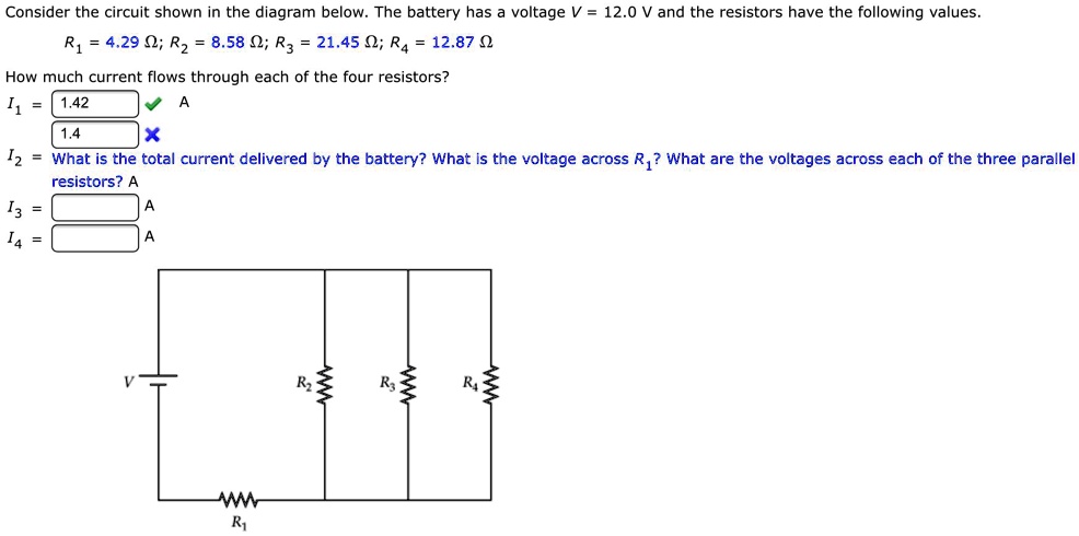 SOLVED: Consider the circuit shown in the diagram below: The battery has voltage V = 12.0 V and ...