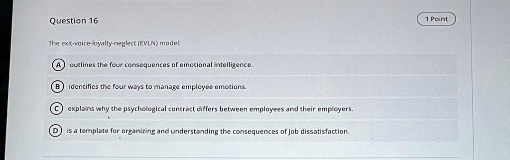 SOLVED: Question 16 Point The exit-voice-loyalty-neglect (EVLN) model ...