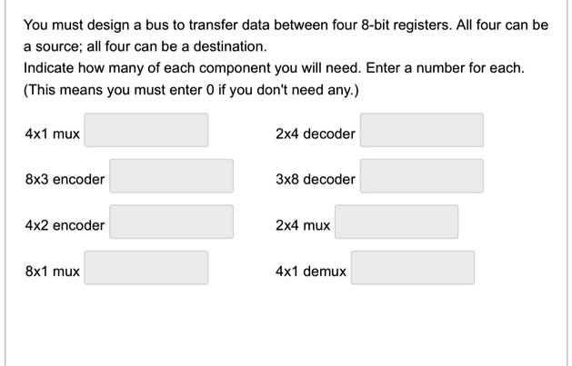 you must design a bus to transfer data between four 8 bit registersall ...