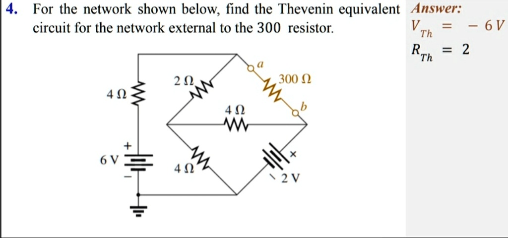 4. For the network shown below, find the Thevenin equivalent Answer: circuit for the network ...