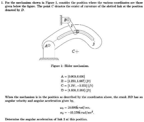 SOLVED: 1. For the mechanisn shown in Figure 1, consider the position ...