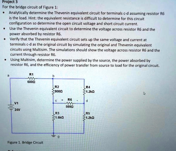 [GET ANSWER] Project 3 For the bridge circuit of Figure 1: • Analytically determine the Thevenin ...