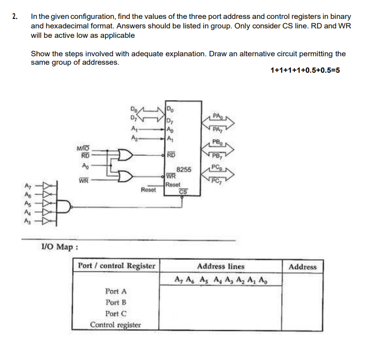SOLVED: 2. In the given configuration, find the values of the three port address and control ...