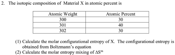 2the isotopic composition of material x in atomic percent is...