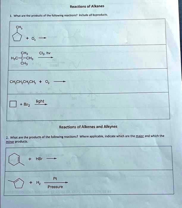 Reactions of Alkanes 1. What are the products of the following ...