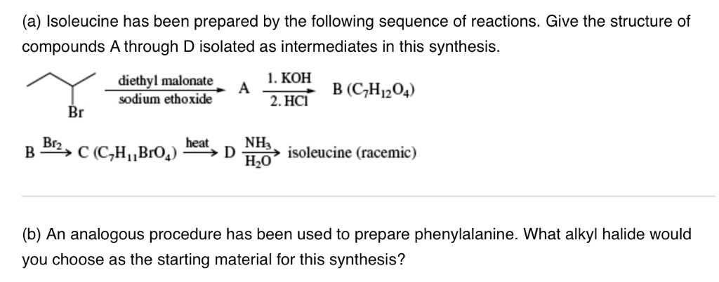 SOLVED: Isoleucine has been prepared by the following sequence of reactions. Give the structure ...