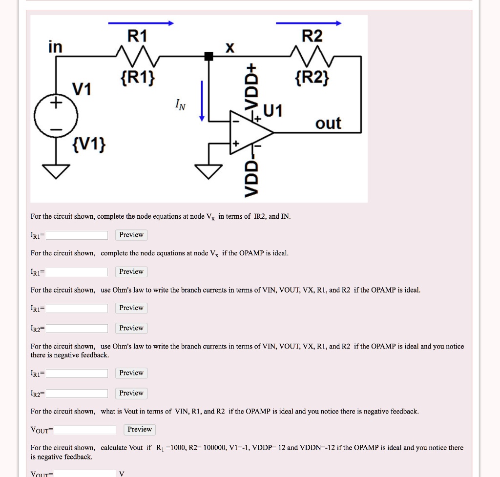show with steps please r1 r2 in x r2 vdd u1 out r1 v1 in v1 vdd for the circuit shown complete ...