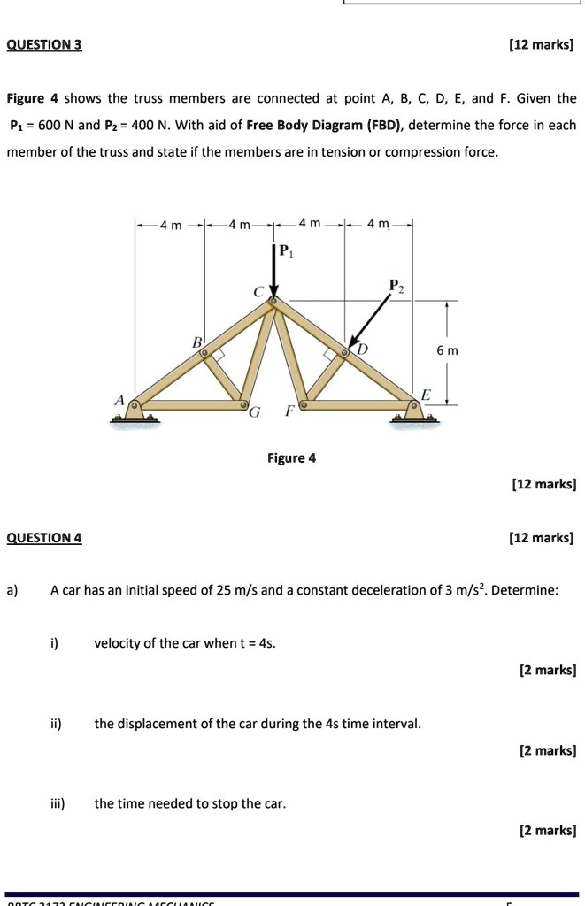 SOLVED: QUESTION 4 Figure shows the truss members connected at points A ...