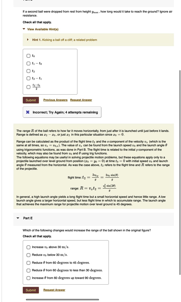 if a second ball were dropped from rest from height ymax how long would ...