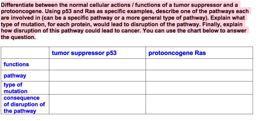 SOLVED: Differentiate between the normal cellular actions functions of a tumor suppressor and a ...