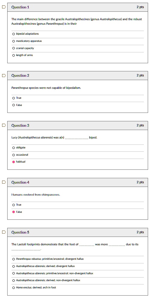 SOLVED: Question 1 2 pts The main difference between the gracile ...