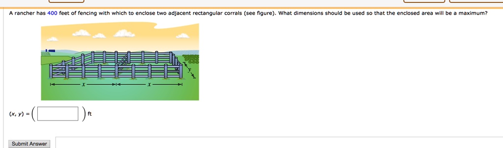 SOLVED: A rancher has 400 feet of fencing with which to enclose ...