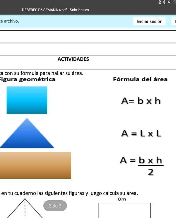 SOLVED: uno las figuras geométricas con su fórmula para hallar su area ...