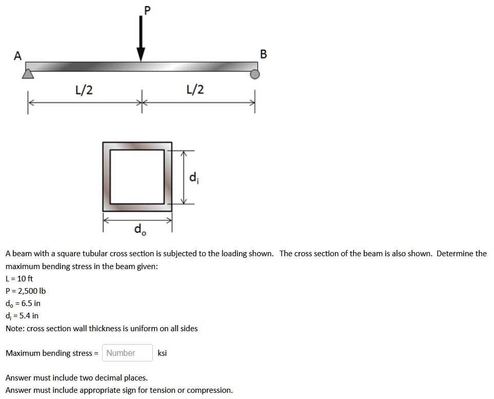 SOLVED: L/2 L/2 d A beam with square tubular cross section is subjected ...