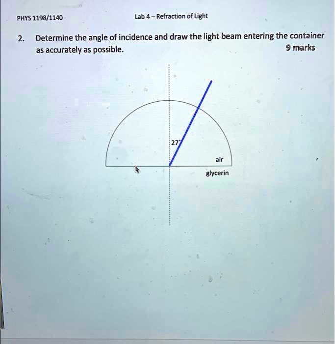 SOLVED: PHYS 1198/1140 Lab 4 Refraction of Light Determine the angle of incidence and draw the ...