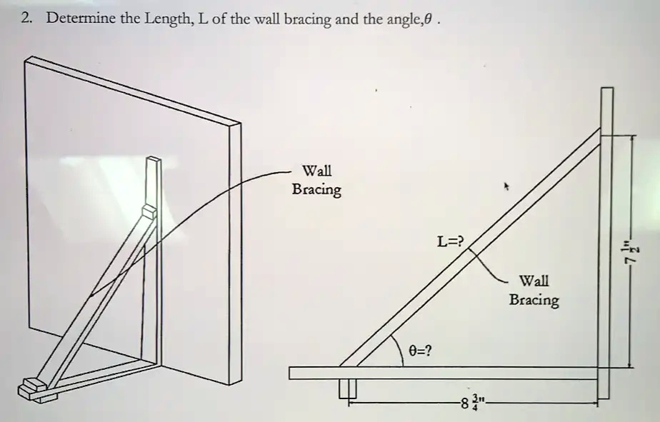 SOLVED: Determine the Length (L) of the wall bracing and the angle (Î¸). Wall Bracing L = âˆš3 ...