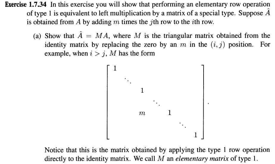 SOLVED: Exercise 1.7.34: In this exercise, you will show that performing an elementary row ...