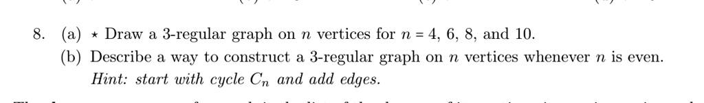 SOLVED:Draw 3-regular graph on vertices for n = 4, 6, 8, and 10. b ...