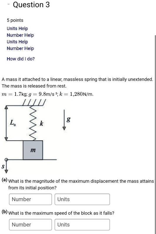 SOLVED: A mass is attached to a linear, massless spring that is ...