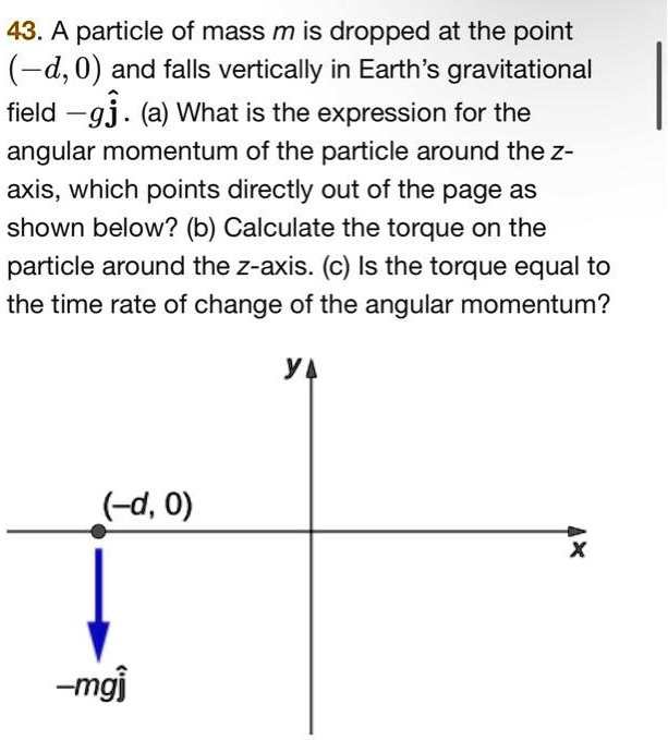 SOLVED: 43. A particle of mass m is dropped at the point (-d,0) and falls vertically in Earth's ...