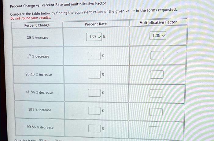 Text: Percent Change vs. Percent Rate and Multiplicative Factor ...