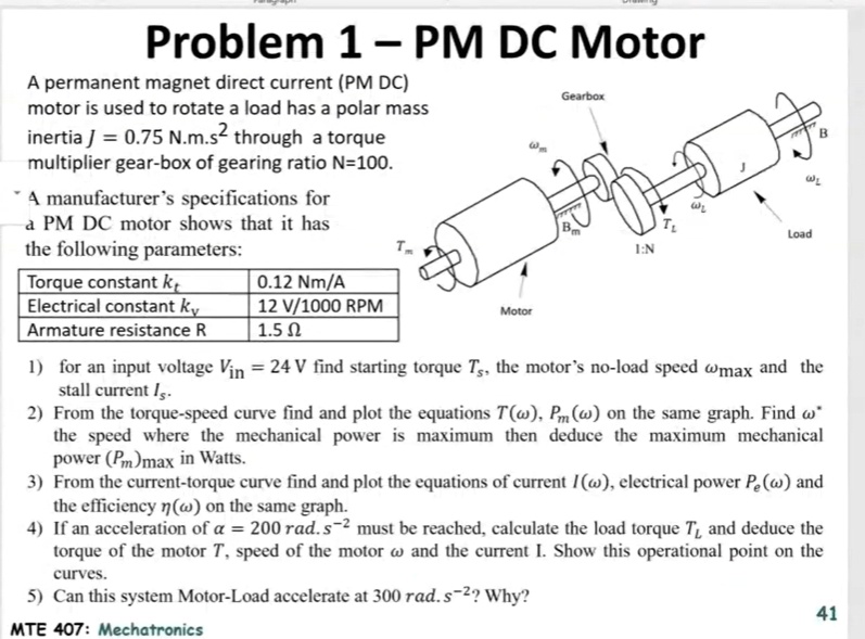 problem 1 pm dc motor a permanent magnet direct current pm dc motor is ...