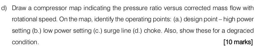 SOLVED: d) Draw a compressor map indicating the pressure ratio versus ...