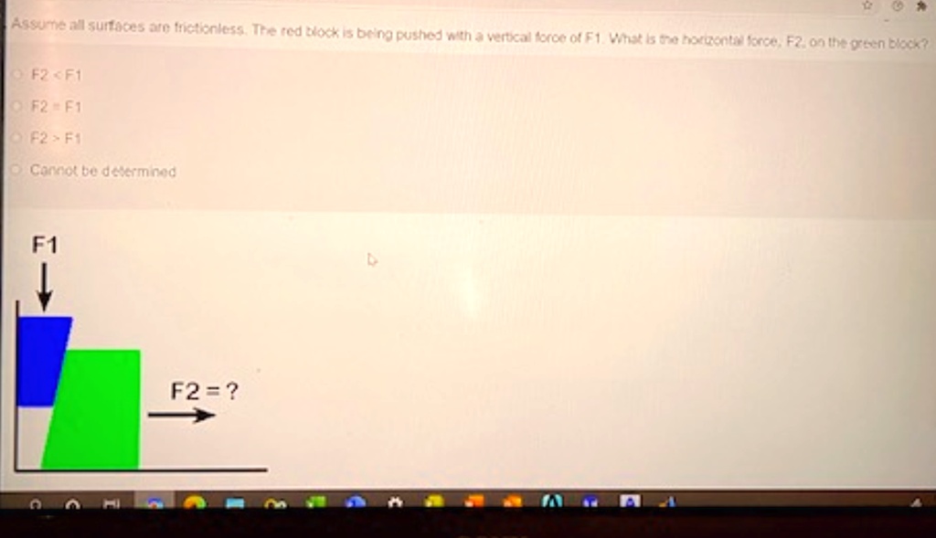 Assume all surfaces are frictionless. The red block is being...