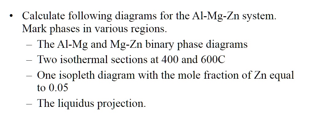 Calculate following diagrams for the Al-Mg-Zn system. Mark phases in ...