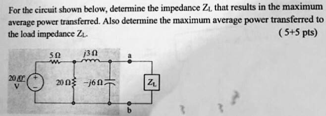 For the circuit shown below, determine the impedance ZL that results in the maximum average ...