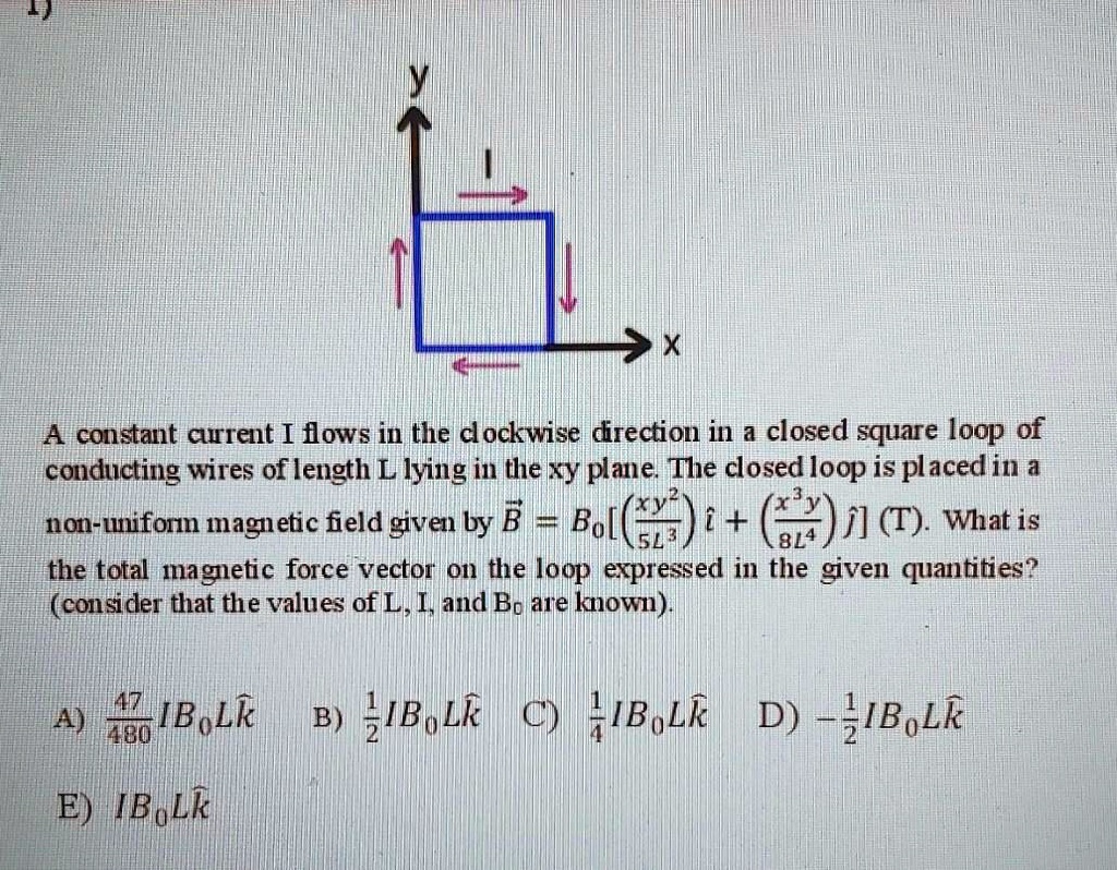 SOLVED: A constant current I flows in thecl ockwisedirection in a closed square loop of ...