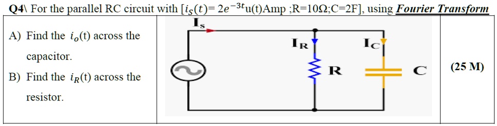 SOLVED: Q4: For the parallel RC circuit with is(t) = 2e^(-3t)u(t) Amp ...
