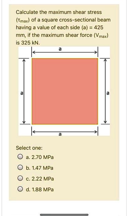 Calculate the maximum shear stress (Tmax) of a square cross-sectional ...