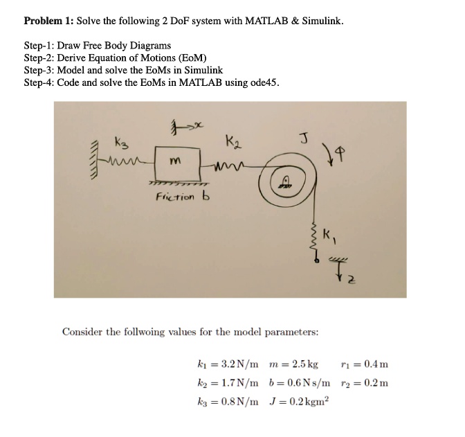 SOLVED: Problem 1: Solve the following 2 DoF system with MATLAB Simulink Step-1: Draw Free Body ...