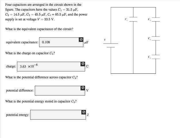 SOLVED: Four capacitors are arranged in the circuit shown in the figure. The capacitors have the ...
