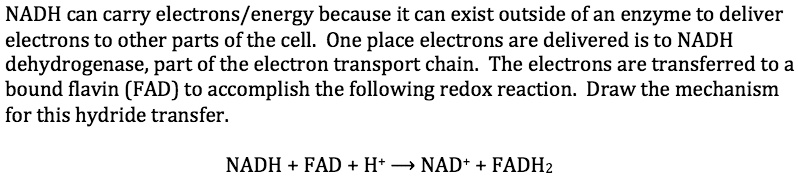NADH can carry electrons/energy because it can exist outside of an ...