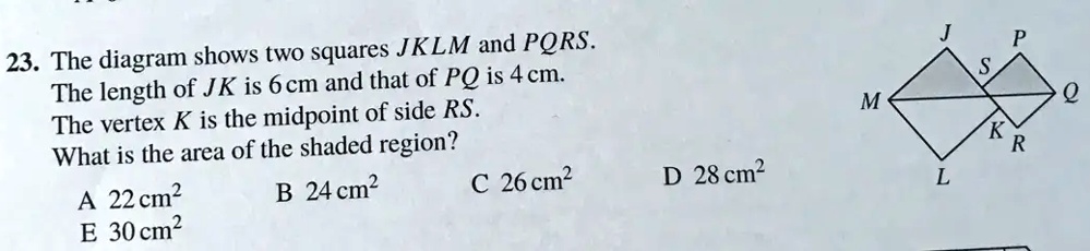23 the diagram shows two squares jklm and pqrs the length of jk is 6cm ...